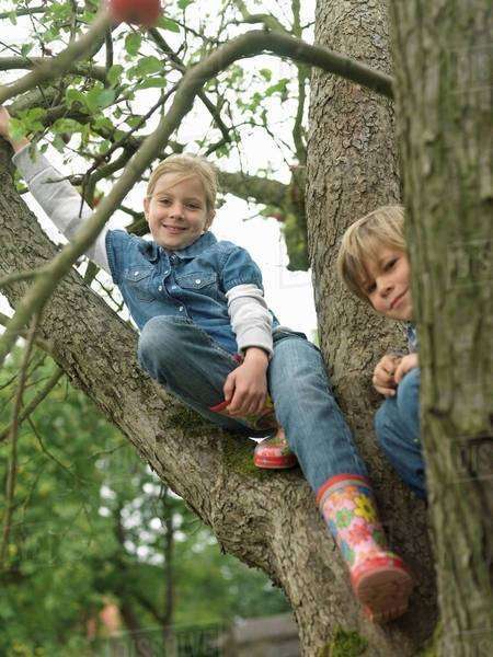 Boy and girl in tree - Royalty-free Stock Photo | Dissolve