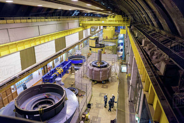 Overview of generator hall in hydroelectric power station - Royalty ...
