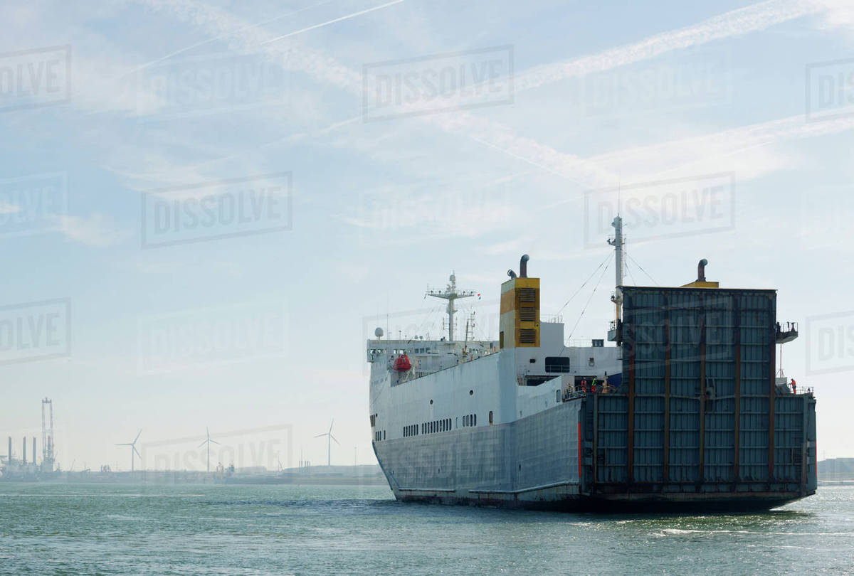 Rear view of roro ship on ocean, Vlissingen, zeeland, netherlands ...