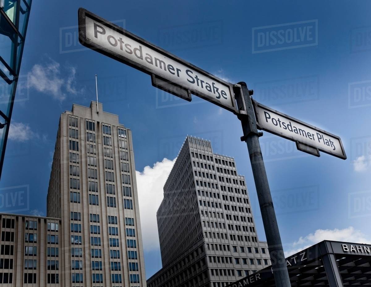 German street signs in city center - Stock Photo - Dissolve