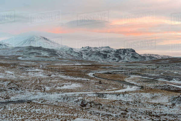 Scenic view, sunset, Mosfell, Iceland - Stock Photo - Dissolve