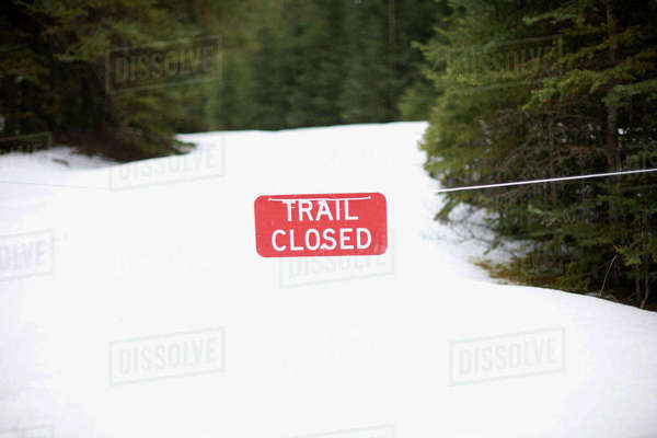 Warning sign on snow covered landscape, Banff, Canada - Stock Photo ...