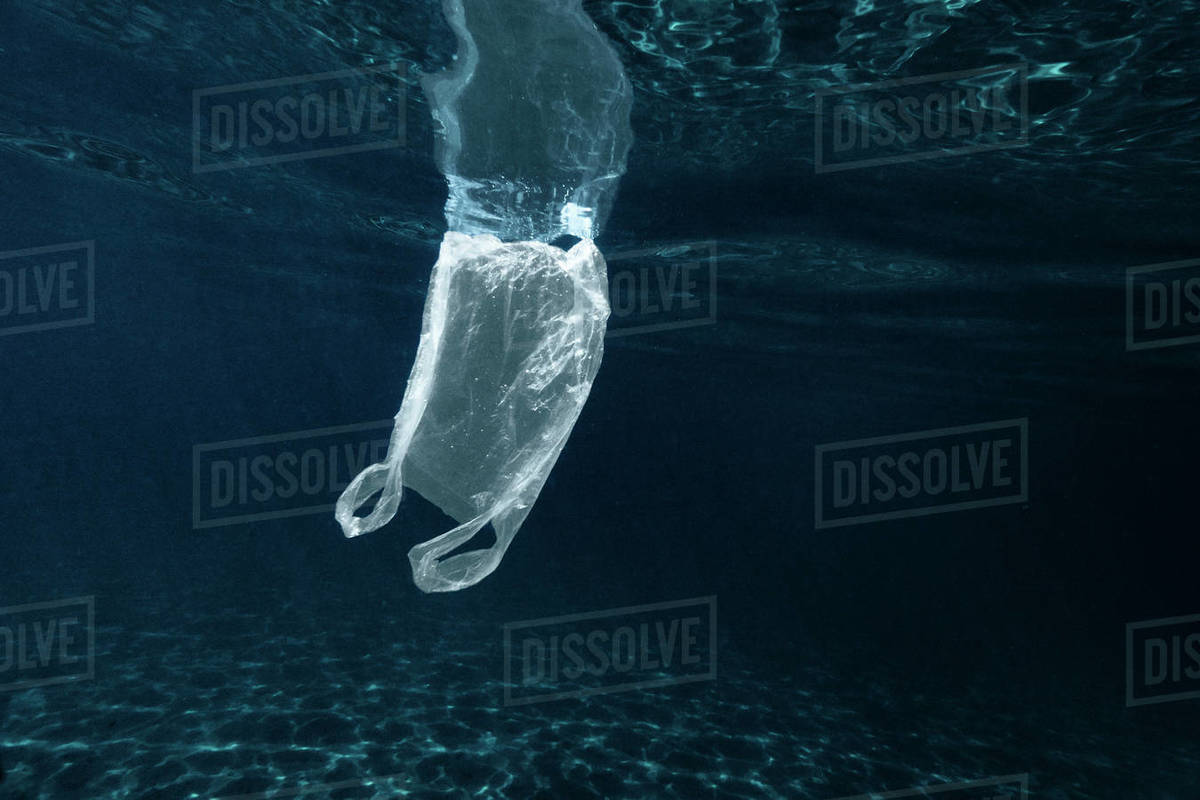 Plastic bag floating in sea - Stock Photo - Dissolve