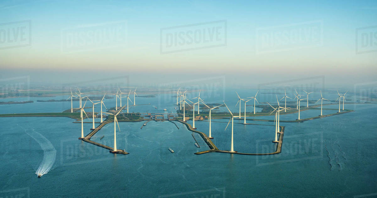 New windfarm on dam. Locks forming part of 'Deltawerken', a system of ...