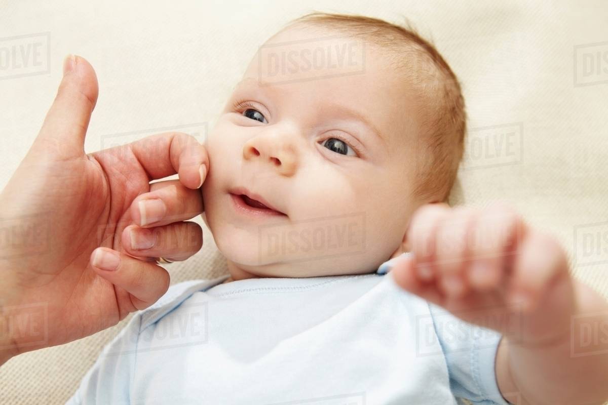 Mother touching baby boy's cheek - Stock Photo - Dissolve