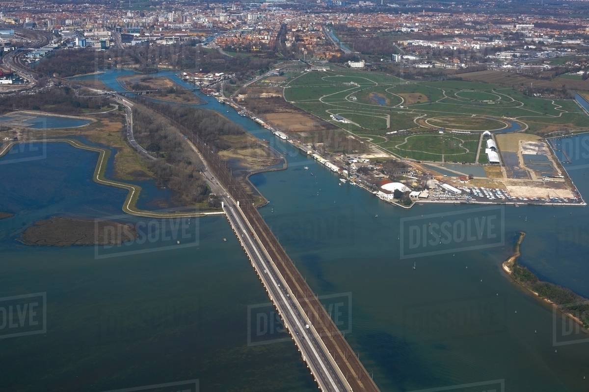 Aerial view of road bridge to Venice, Italy - Royalty-free Stock Photo ...