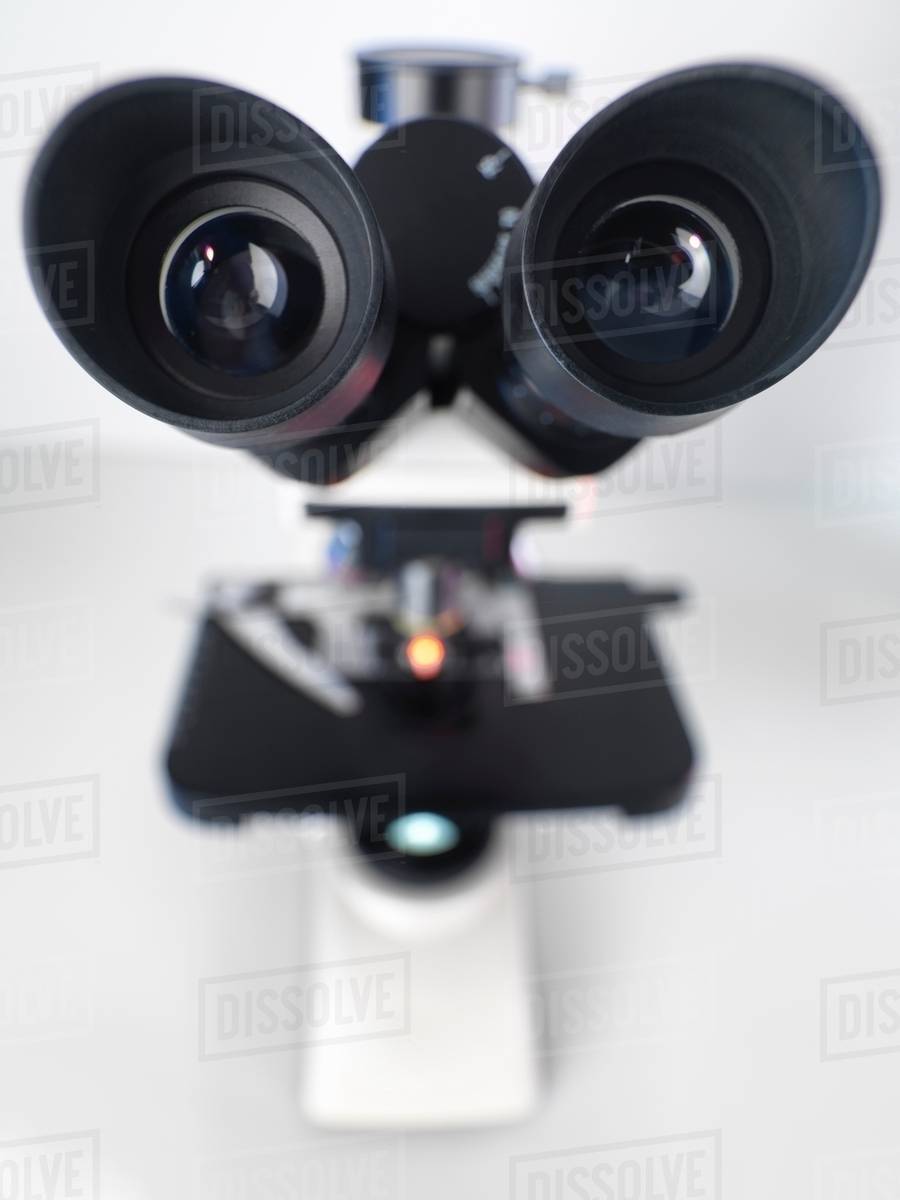 A view down the eye piece of a upright compound microscope - Stock ...