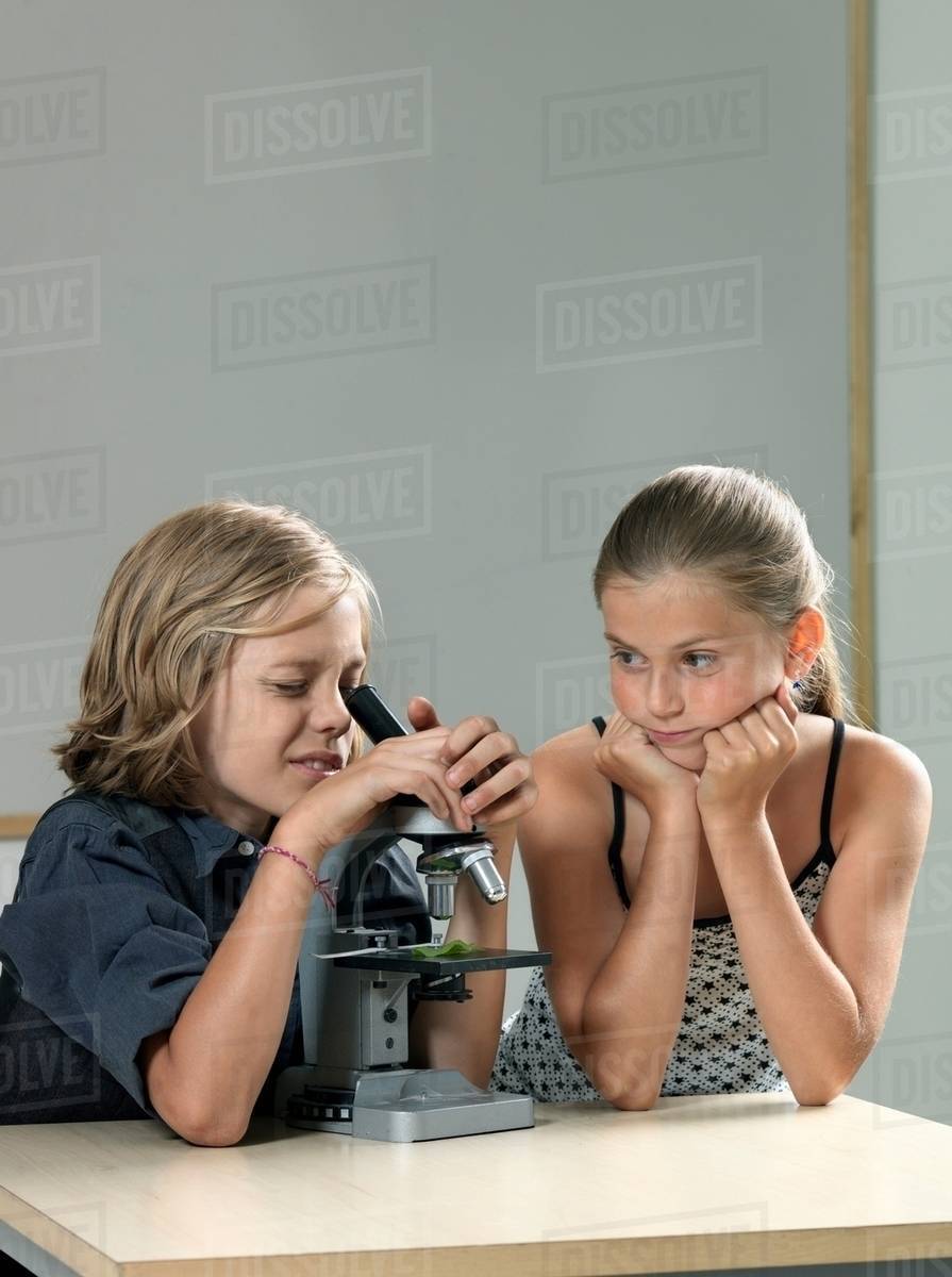 Two kids using microscope - Royalty-free Stock Photo | Dissolve