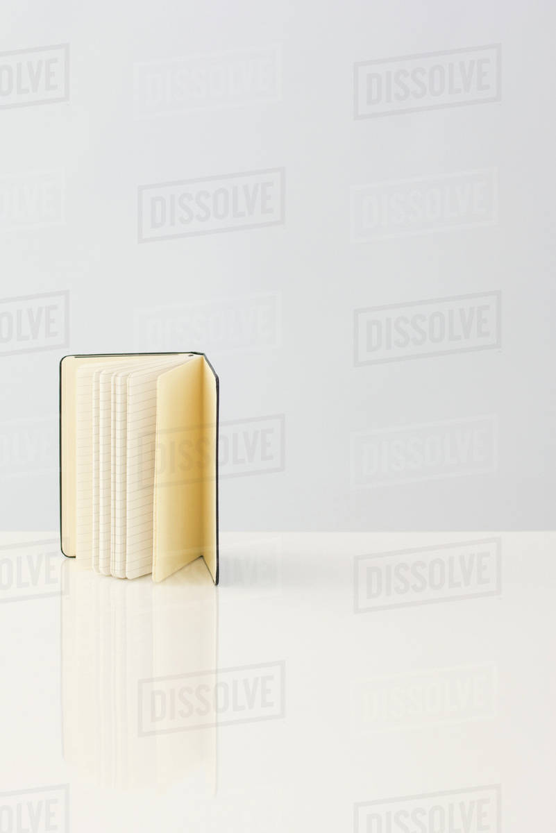 Open book with lined pages, standing on end - Stock Photo - Dissolve