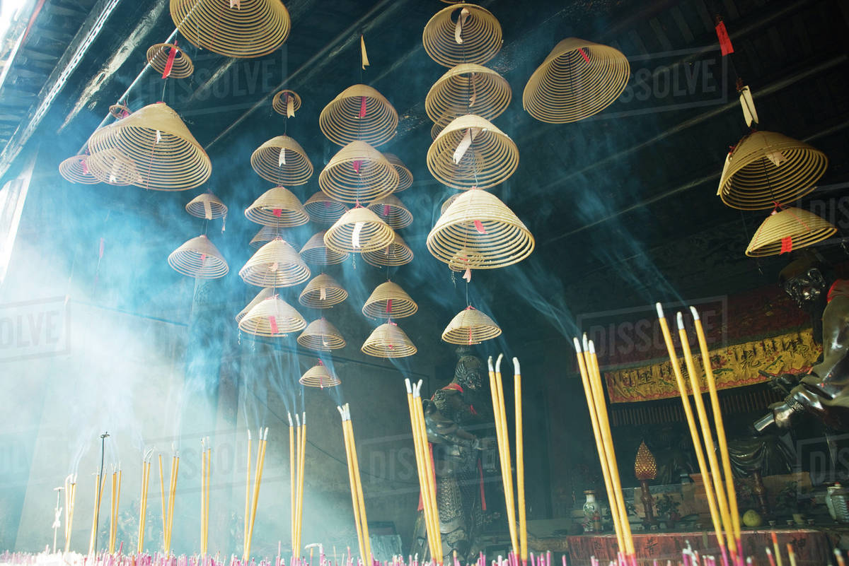 Incense burning in Chinese temple, low angle view - Royalty-free Stock ...