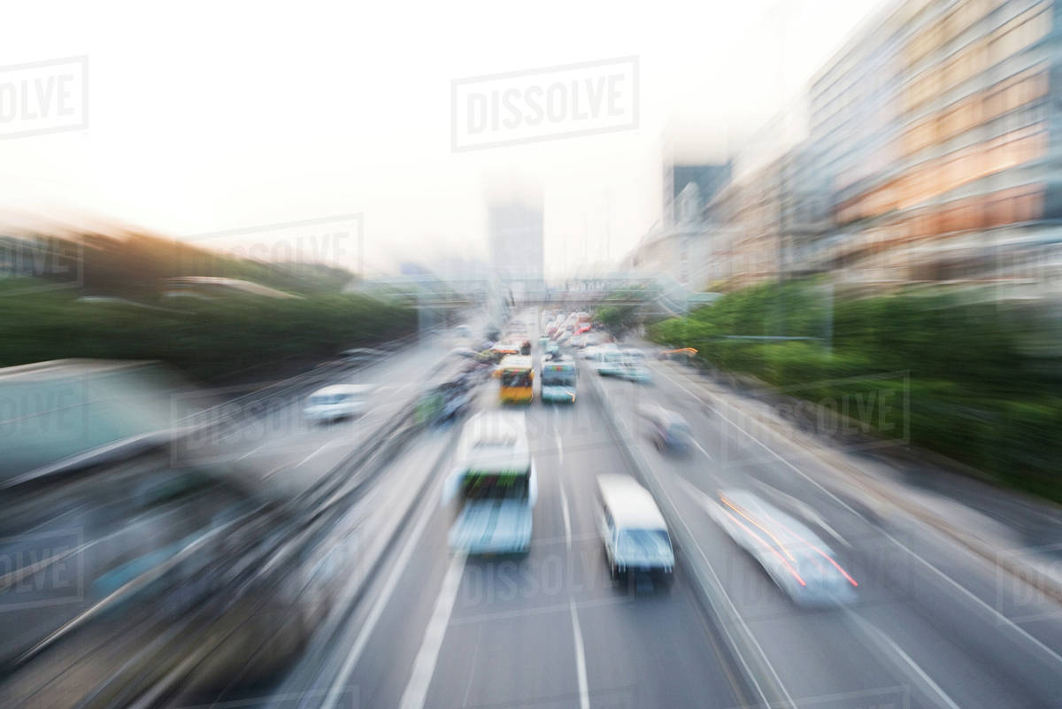 China, city thoroughfare, high angle view, blurred motion - Stock Photo ...