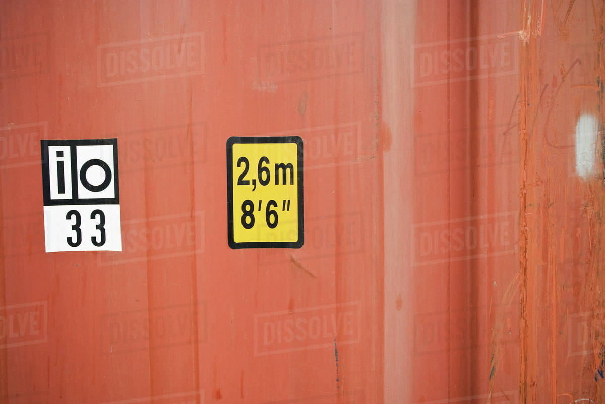 Dimensions marked on side of cargo container, close-up - Stock Photo ...