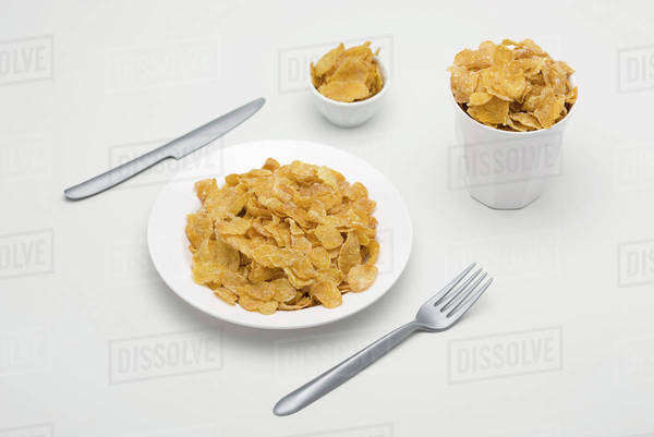Food concept, cereal filling plate, bowl and glass - Royalty-free Stock ...
