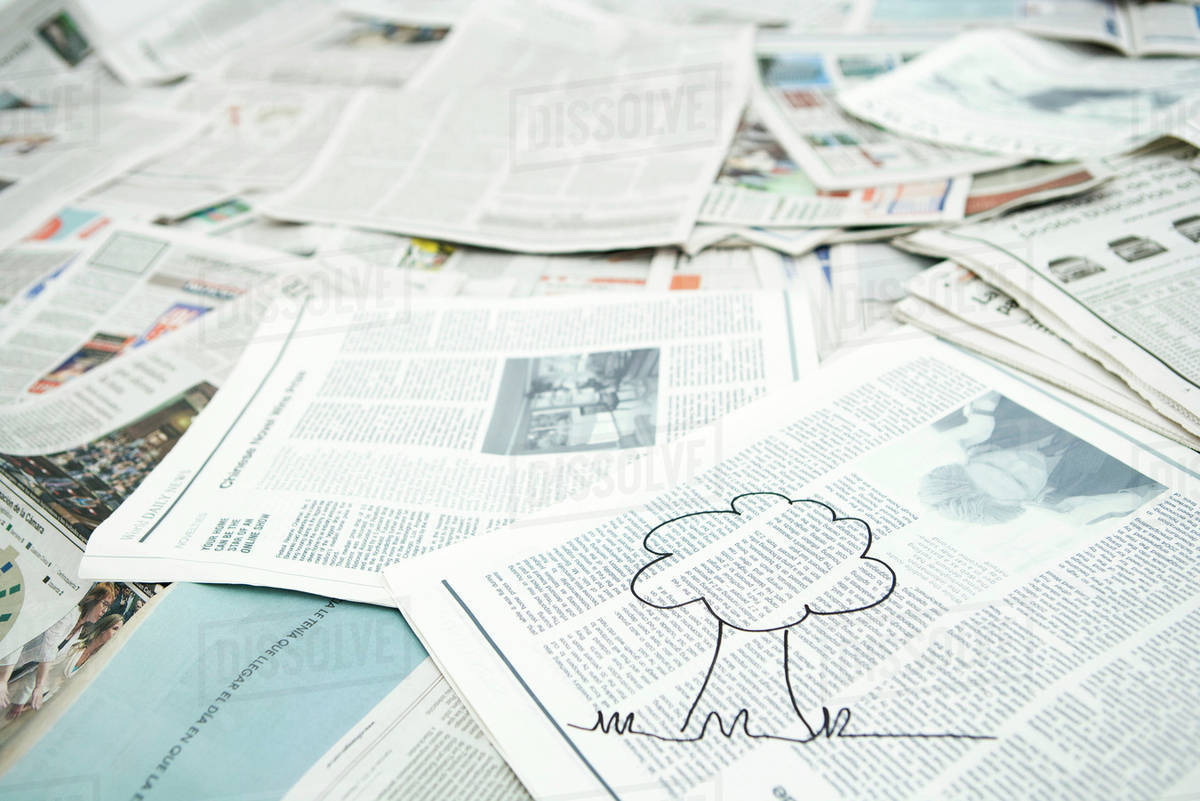 Drawing of tree on pile of newspaper - Royalty-free Stock Photo | Dissolve