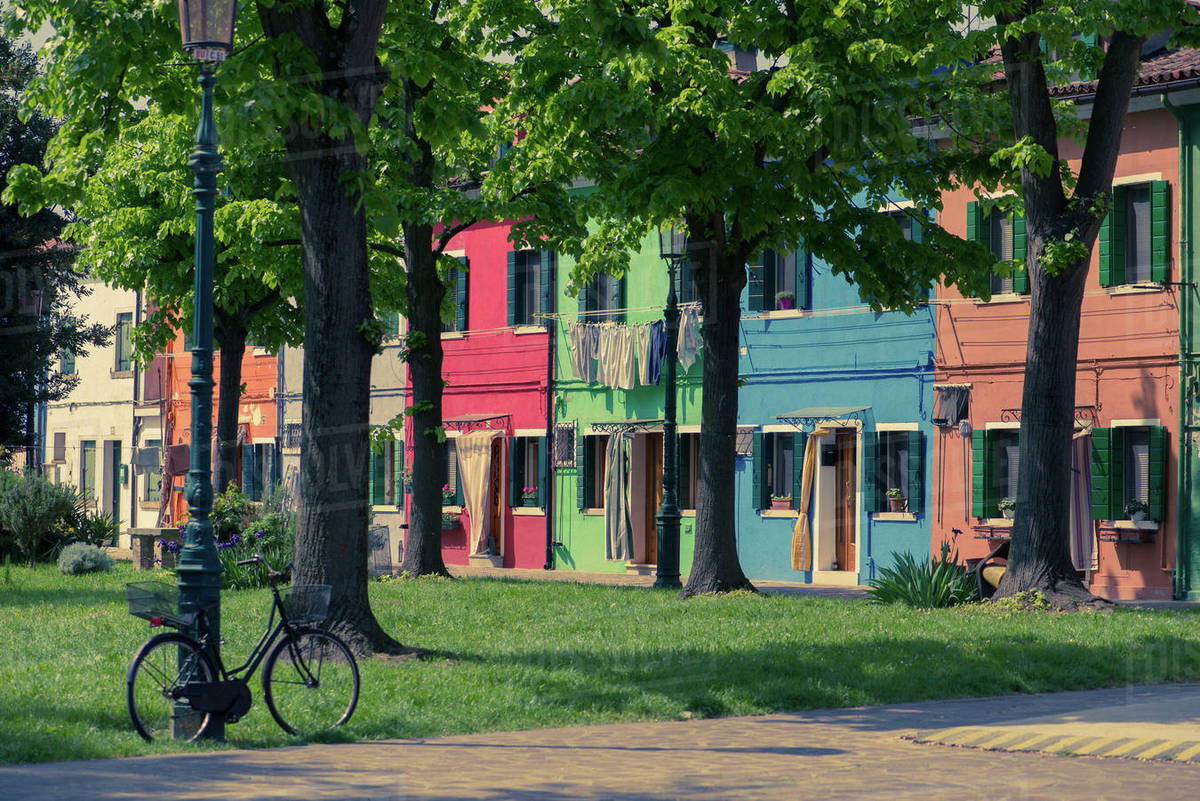 Colorful row houses in Burano, Venice, Italy - Royalty-free Stock Photo ...