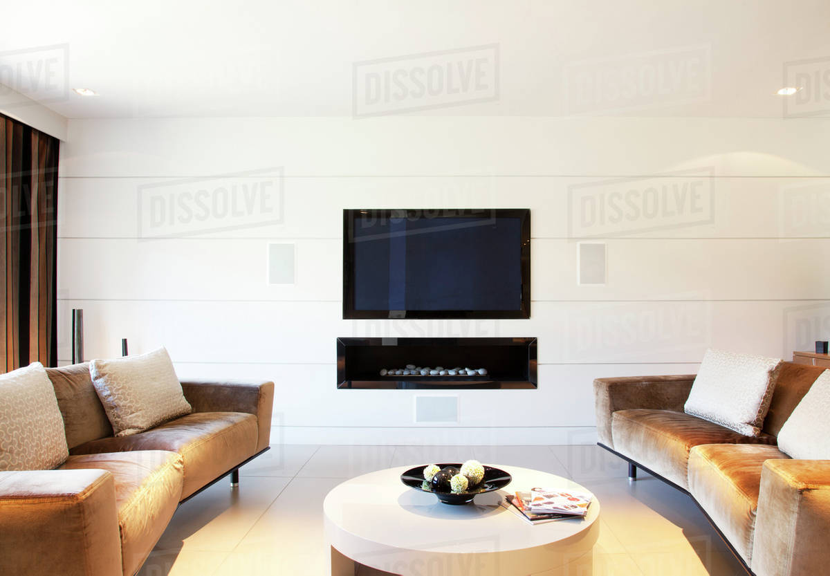 Sofa and television in modern living room - Royalty-free Stock Photo ...