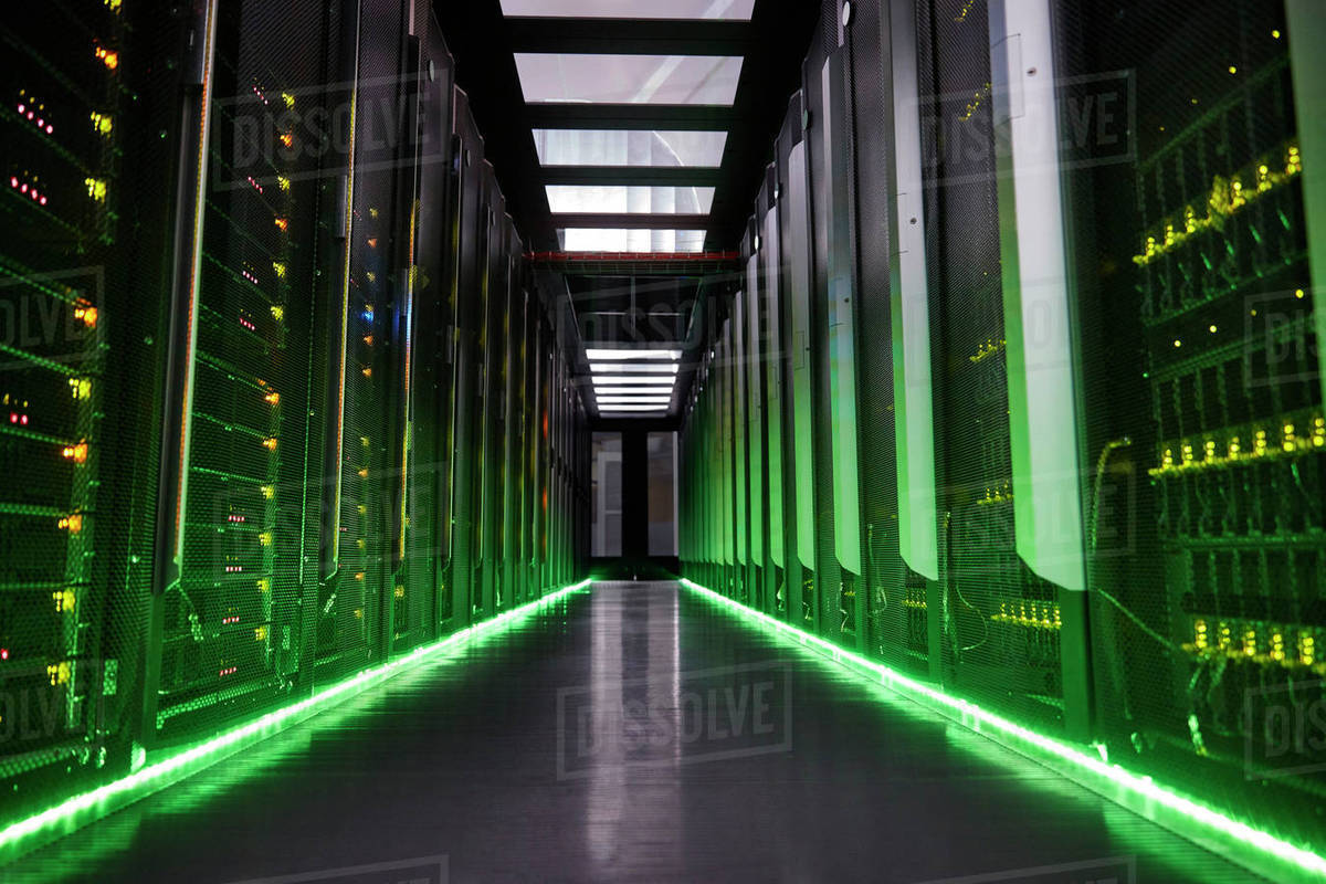 Glowing panels in dark server room - Stock Photo - Dissolve