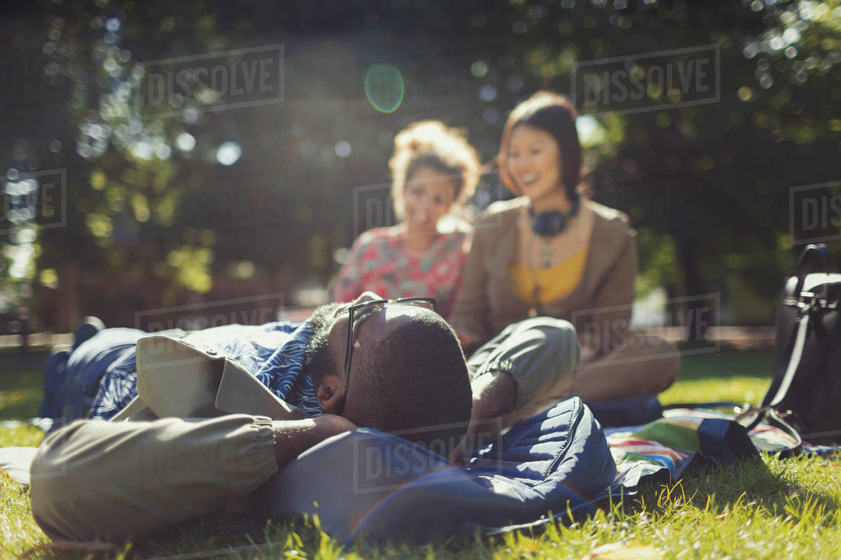 Young friends relaxing in sunny summer park - Royalty-free Stock Photo ...