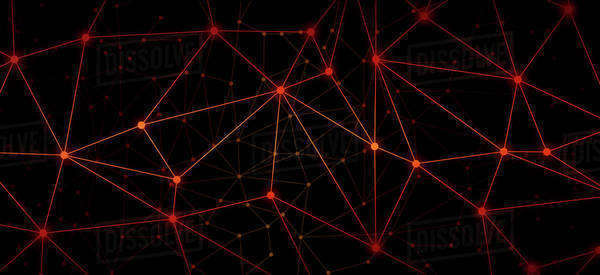 A web of bright red dots connected by lines against a black background ...