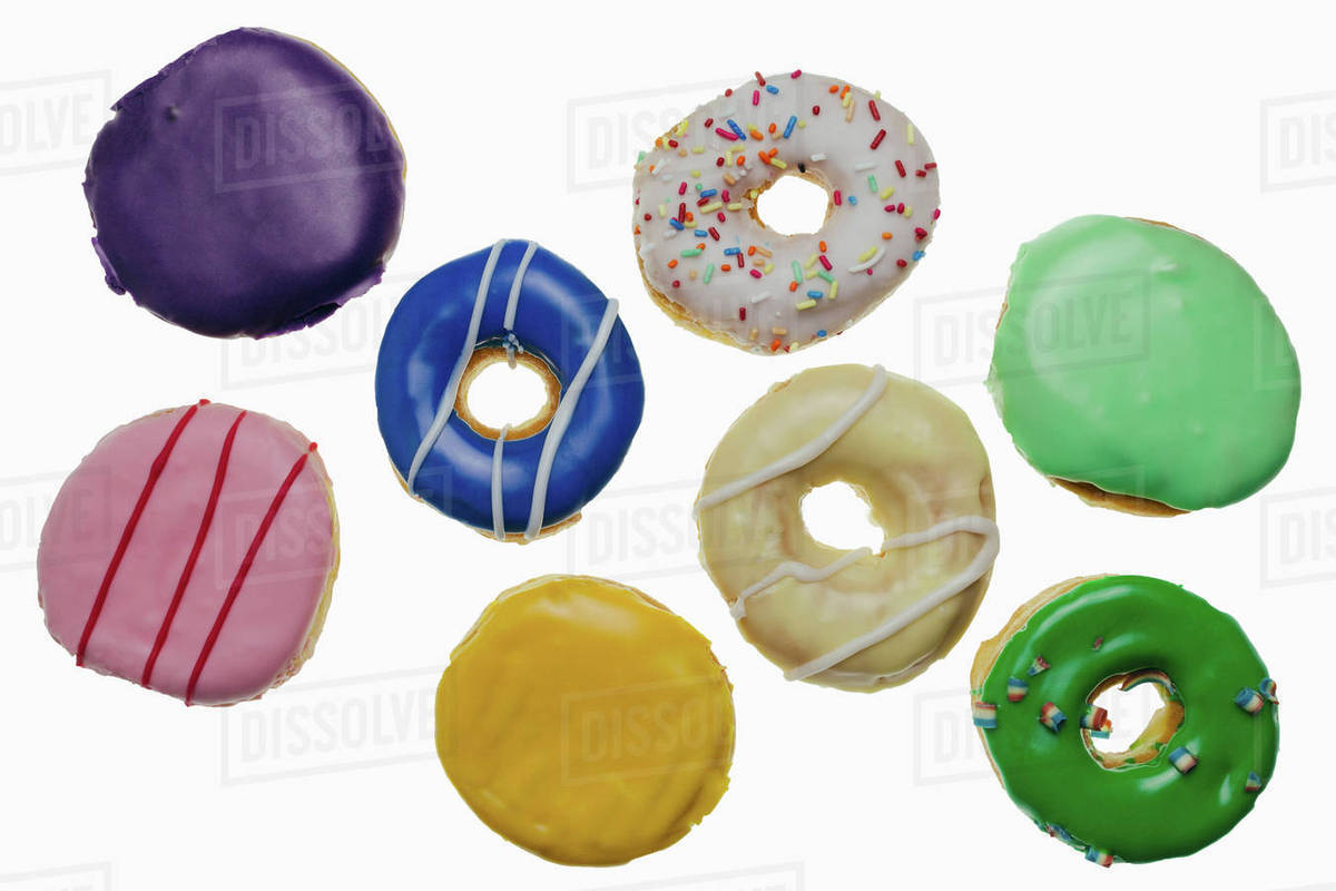 High angle view of donuts on white background - Royalty-free Stock ...