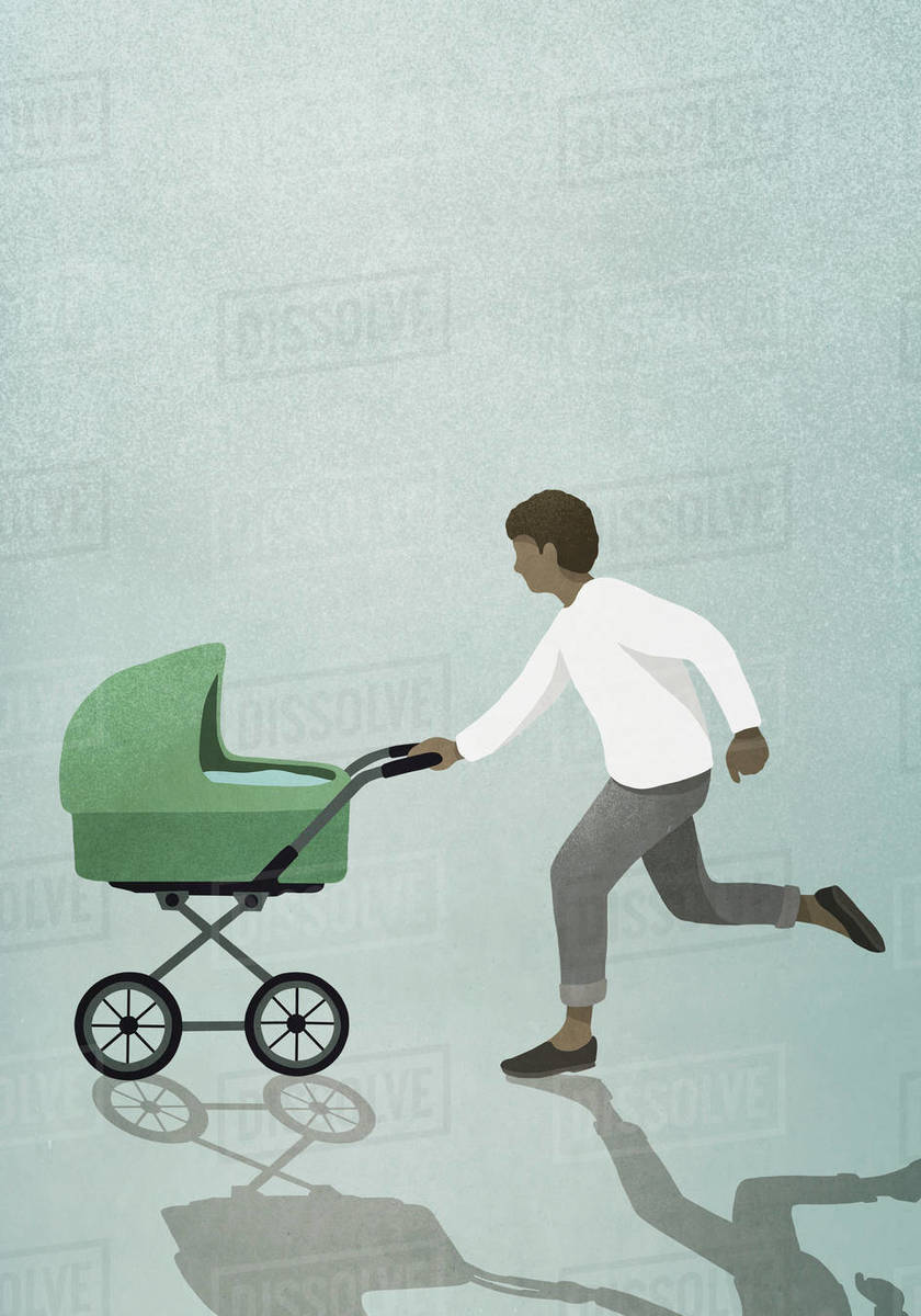 Father running with baby stroller - Royalty-free Stock Photo | Dissolve