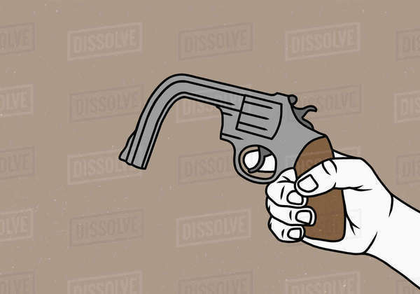 Hand holding bent gun - Stock Photo - Dissolve