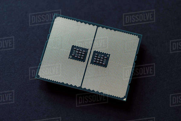 CPU with land grid array on black background - Stock Photo - Dissolve