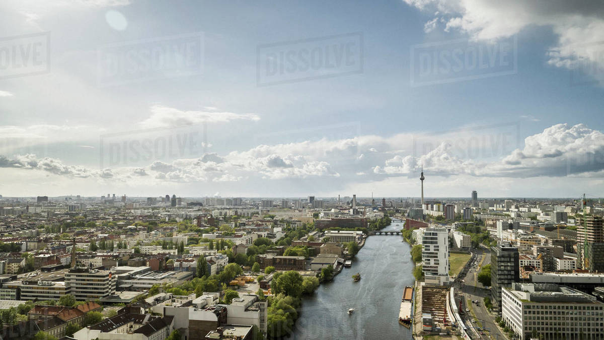 Sunny, scenic Berlin cityscape and Spree River, Germany - Royalty-free ...