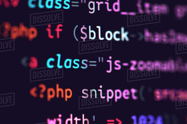 Close up computer code on screen - Stock Photo - Dissolve