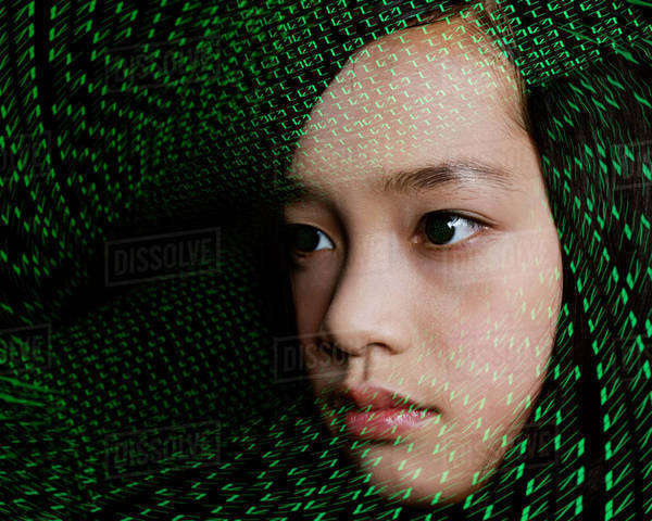 Portrait of a teenage girl with digital code - Royalty-free Stock Photo ...